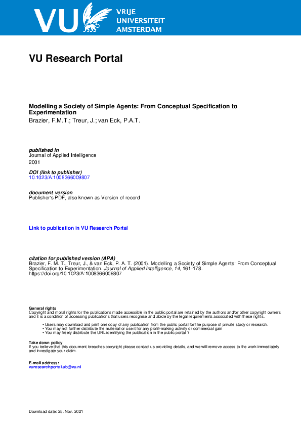 (PDF) Modeling Simple Agent Societies: Specification to Experimentation