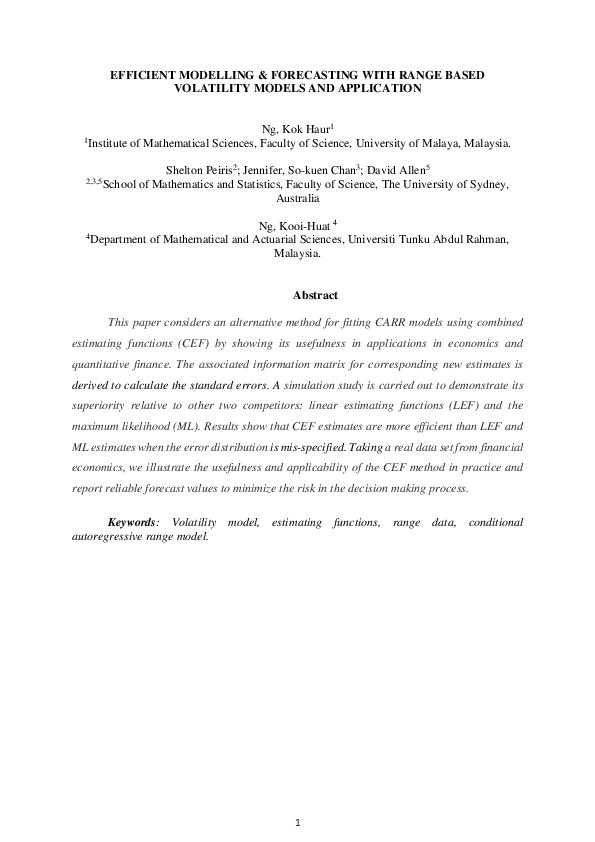 (PDF) Efficient Modelling & Forecasting with range based volatility models and application | Kok ...