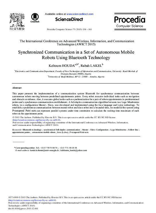 (PDF) Synchronized Communication in a Set of Autonomous Mobile Robots Using Bluetooth Technology ...