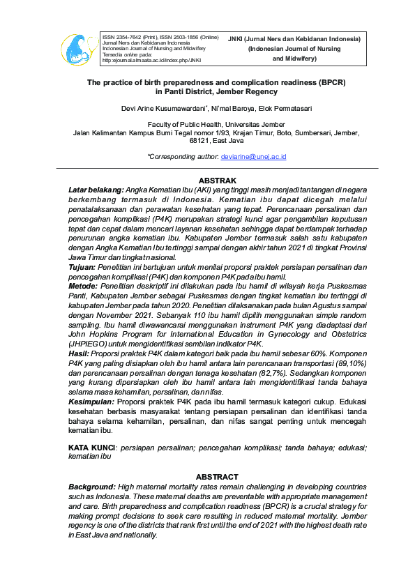 (PDF) The practice of birth preparedness and complication readiness ...