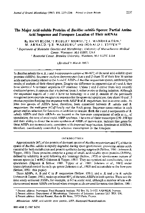 (PDF) The Major Acid-soluble Proteins of Bacillus subtilis Spores ...