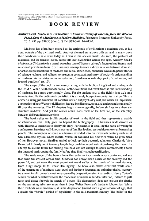(PDF) Andrew Scull, Madness in Civilization: A Cultural History of ...