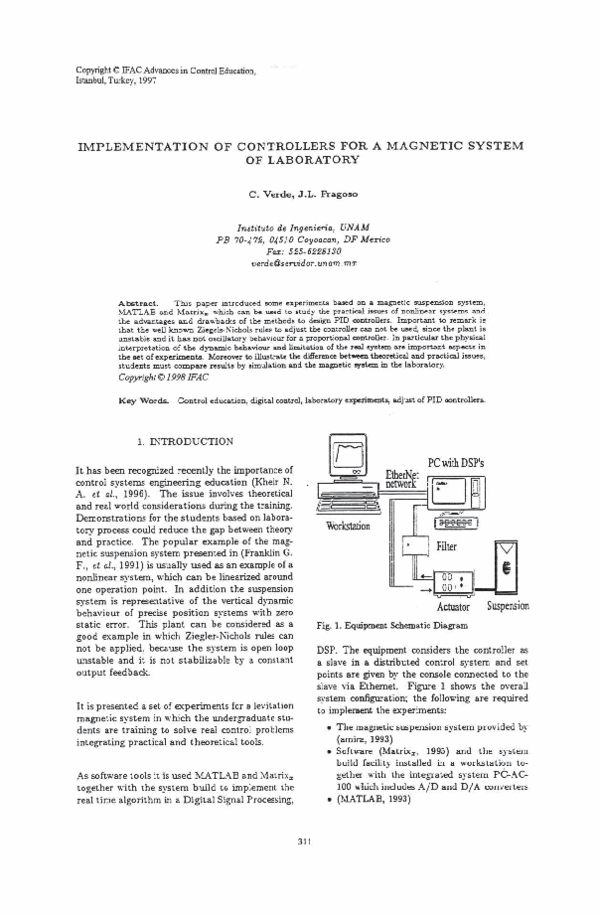 (PDF) Implementation of Controllers for a Magnetic System of Laboratory