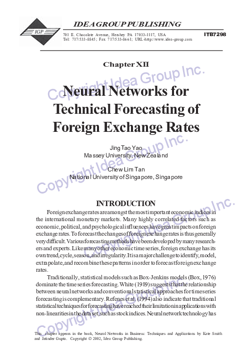 (PDF) Neural Networks for Technical Forecasting of Foreign Exchange Rates