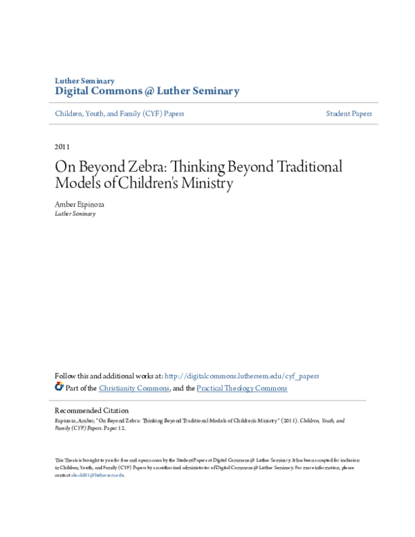 (PDF) On Beyond Zebra: Thinking Beyond Traditional Models of Children's ...