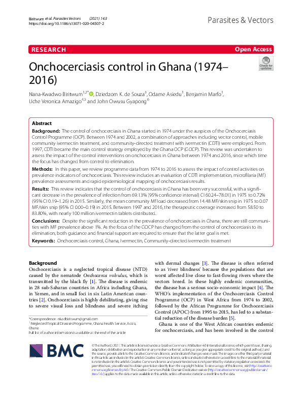 (PDF) Onchocerciasis control in Ghana (1974–2016)