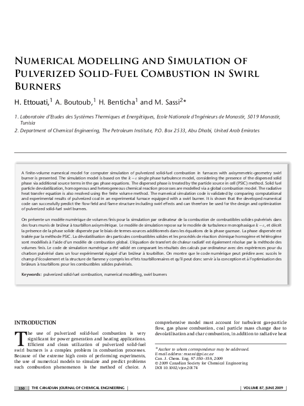 (PDF) Numerical modelling and simulation of pulverized solid-fuel ...