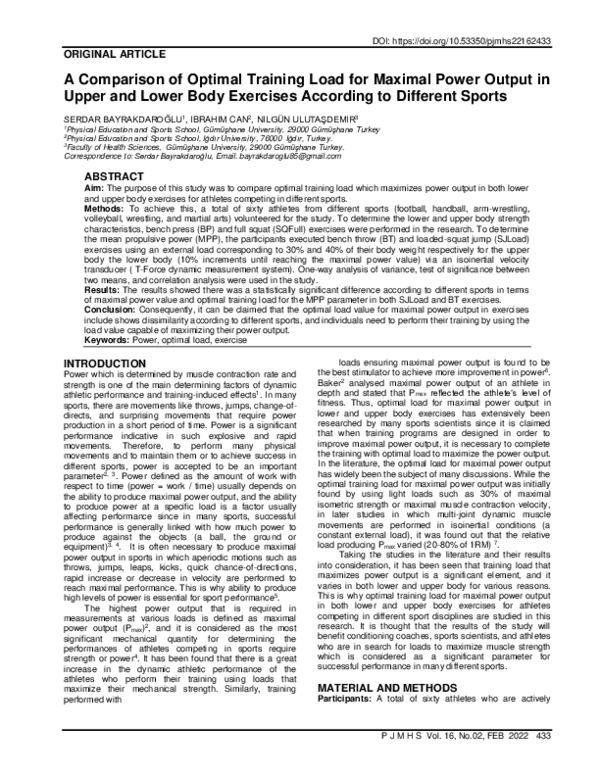 Pdf A Comparison Of Optimal Training Load For Maximal Power Output In