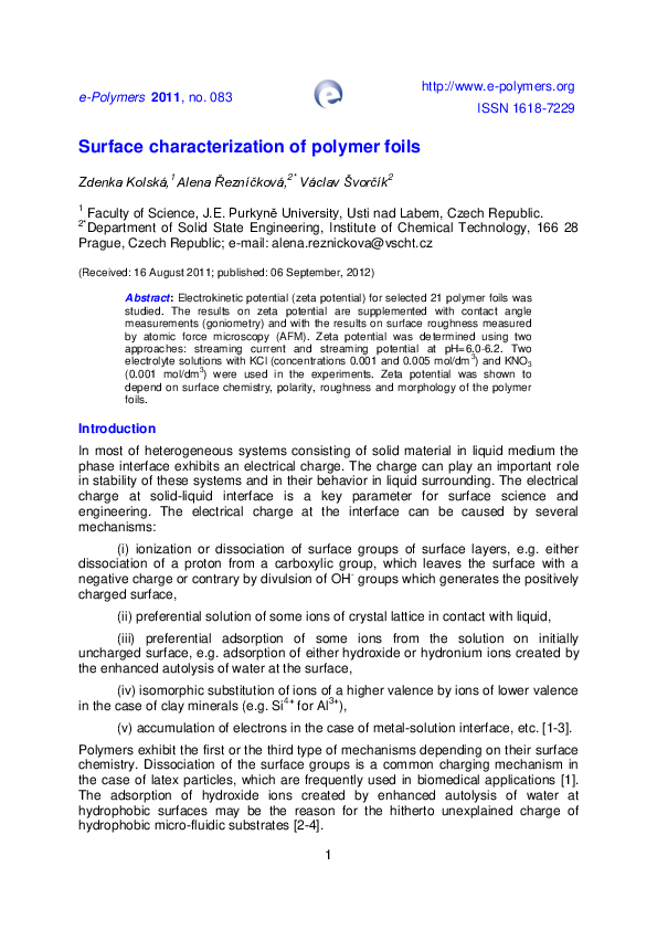 (PDF) Surface characterization of polymer foils