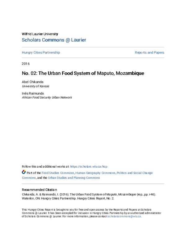 (PDF) No. 02: The Urban Food System of Maputo, Mozambique