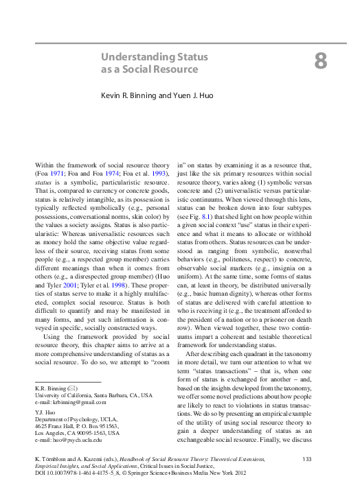 (PDF) Understanding Status as a Social Resource