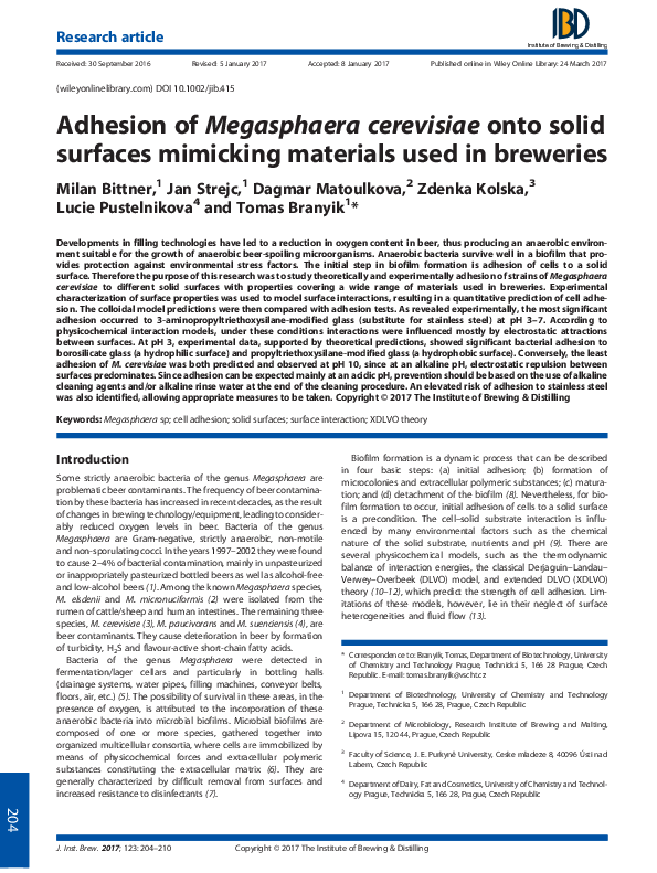 (PDF) Adhesion of Megasphaera cerevisiae onto solid surfaces mimicking ...