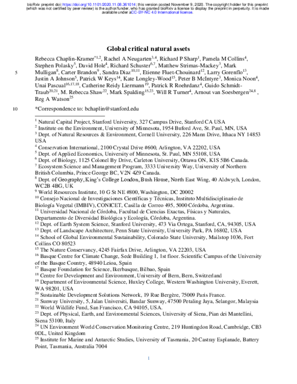 (PDF) Mapping the planet’s critical natural assets