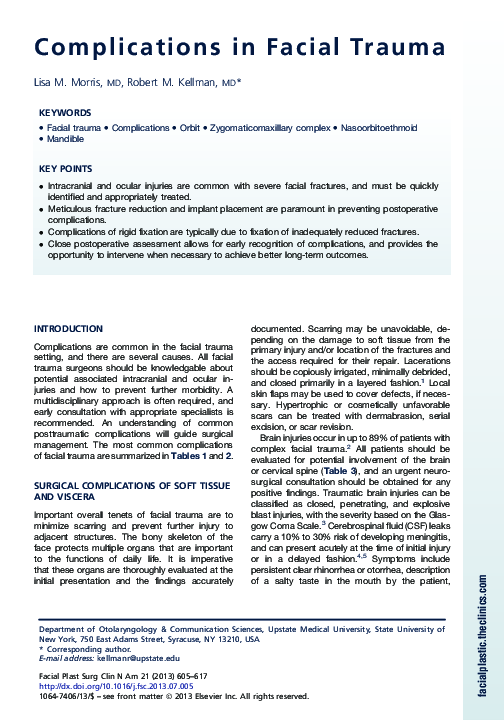 (PDF) Complications in Facial Trauma