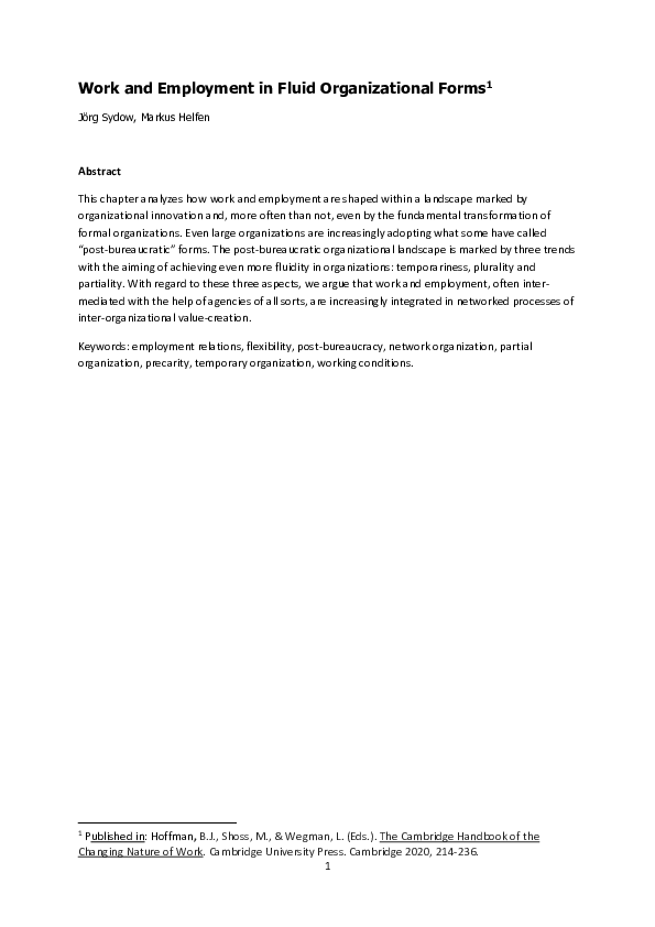 (PDF) Work and Employment in Fluid Organizational Forms