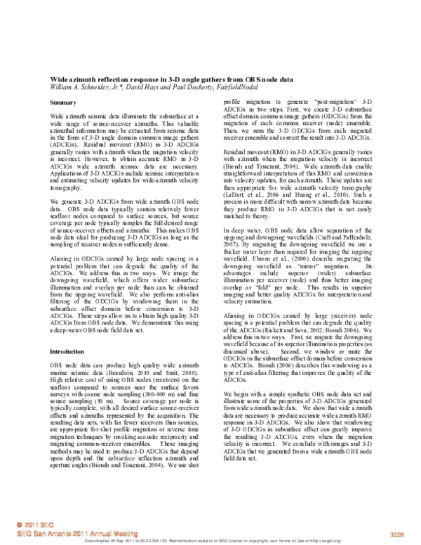 (PDF) Wide azimuth reflection response in 3‐D angle gathers from OBS ...