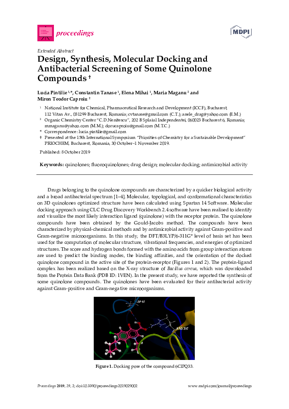 (PDF) Design, Synthesis, Molecular Docking and Antibacterial Screening of Some Quinolone ...