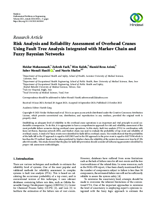 (PDF) Risk Analysis and Reliability Assessment of Overhead Cranes Using Fault Tree Analysis ...