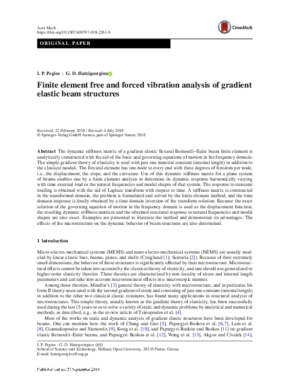 (PDF) Finite element free and forced vibration analysis of gradient elastic beam structures