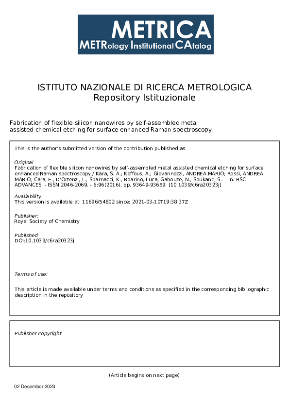 (PDF) Fabrication of flexible silicon nanowires by self-assembled metal ...