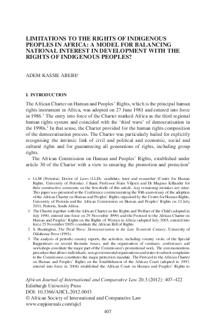 (PDF) Limitations to the Rights of Indigenous Peoples in Africa: A ...