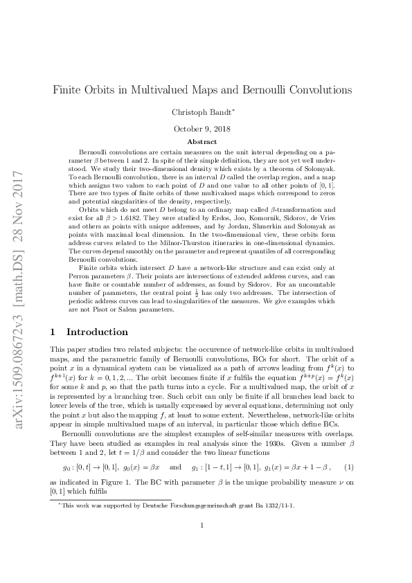 (PDF) Finite orbits in multivalued maps and Bernoulli convolutions