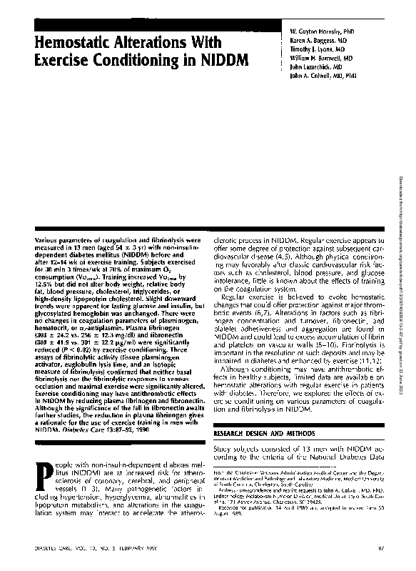 (PDF) Hemostatic Alterations With Exercise Conditioning in NIDDM