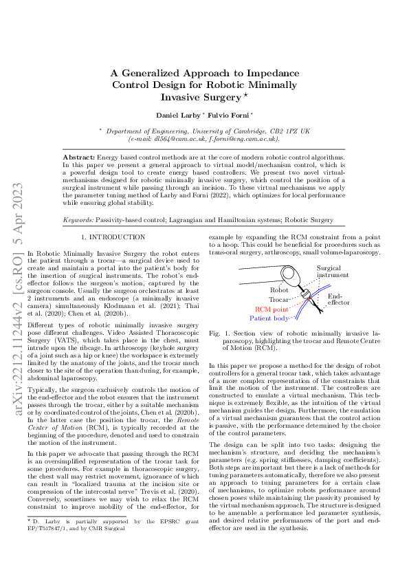 (PDF) A Generalized Approach to Impedance Control Design for Robotic ...