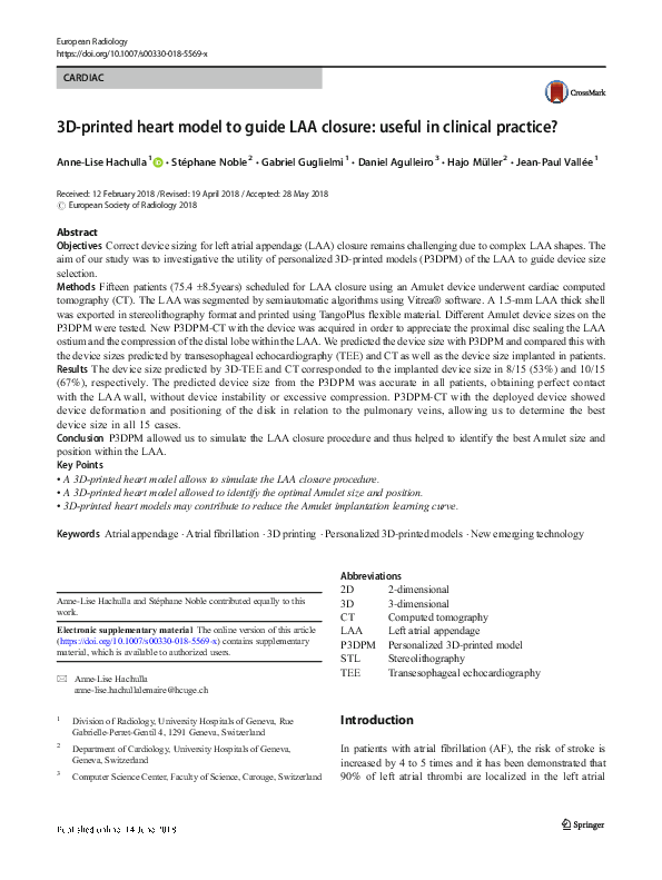 (PDF) 3D-printed heart model to guide LAA closure: useful in clinical practice? | Hajo Müller ...