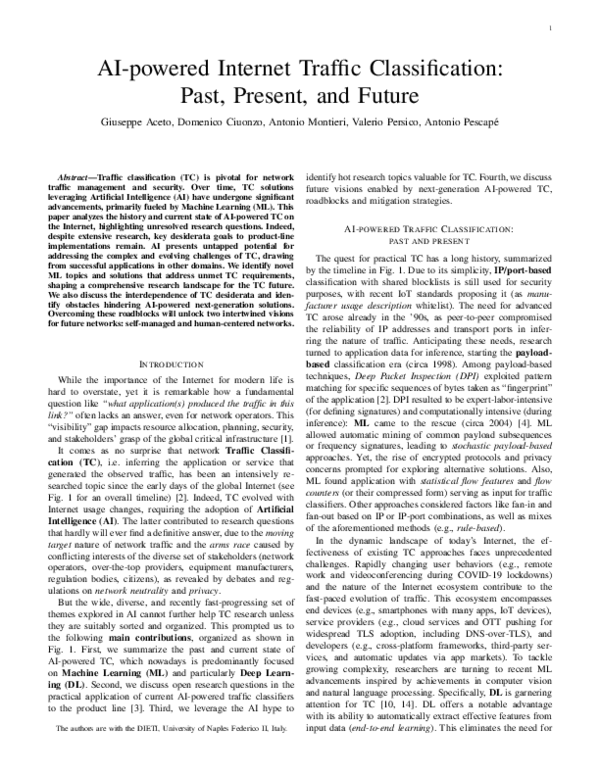 (PDF) AI-powered Internet Traffic Classification: Past, Present, and Future
