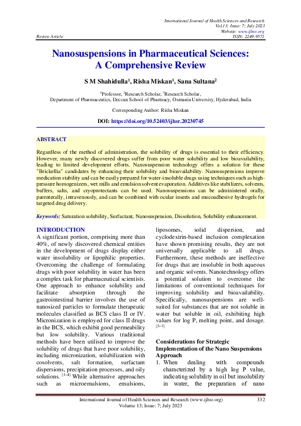 (PDF) Nanosuspensions in Pharmaceutical Sciences: A Comprehensive Review