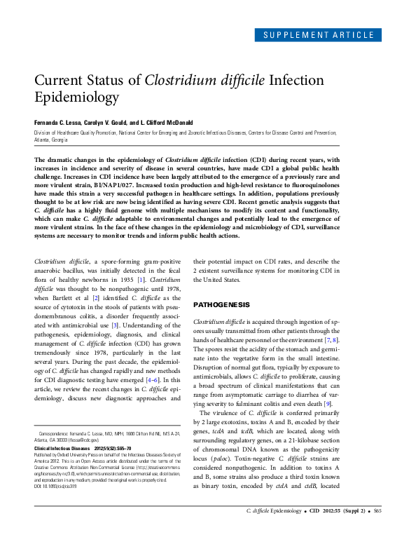 (PDF) Current Status of Clostridium difficile Infection Epidemiology
