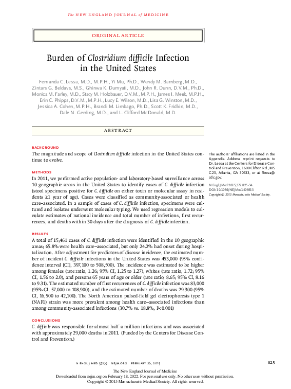 (PDF) Burden of Clostridium difficile Infection in the United States