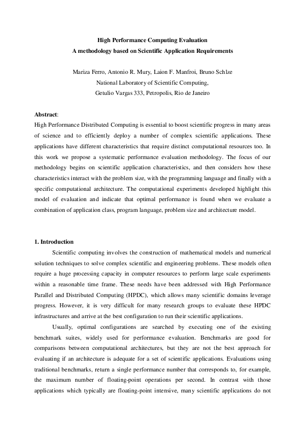 (PDF) High Performance Computing Evaluation A methodology based on Scientific Application ...
