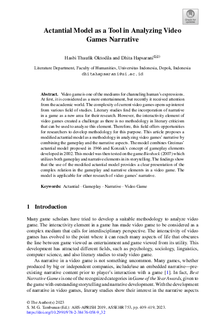 (PDF) Actantial Model as a Tool in Analyzing Video Games Narrative