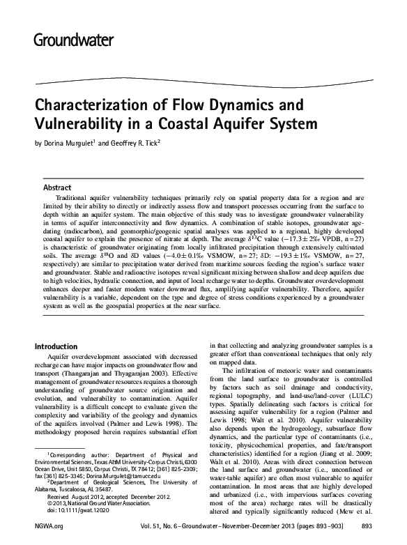 (PDF) Characterization of Flow Dynamics and Vulnerability in a Coastal Aquifer System | Geoffrey ...