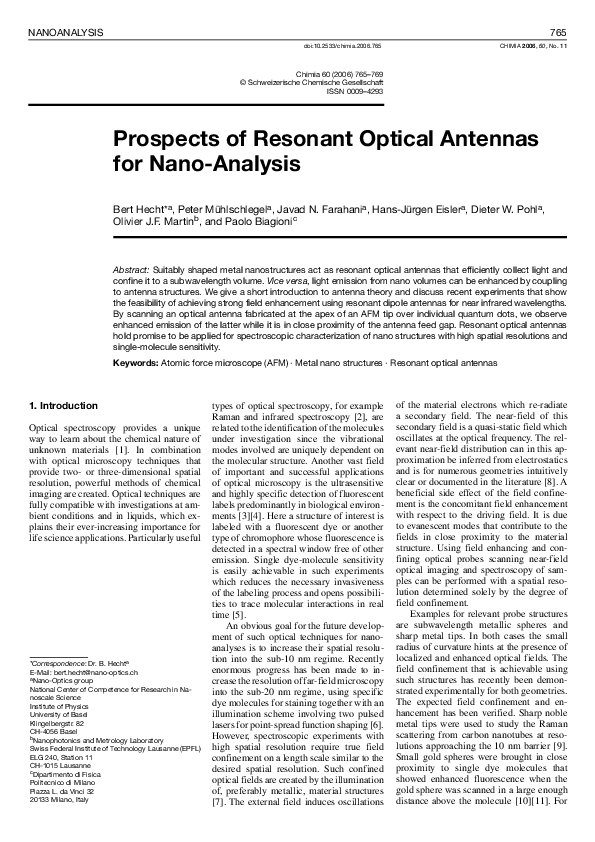 (PDF) Prospects of Resonant Optical Antennas for Nano-Analysis | Bert Hecht - Academia.edu