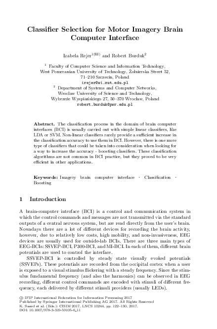 (PDF) Classifier Selection for Motor Imagery Brain Computer Interface