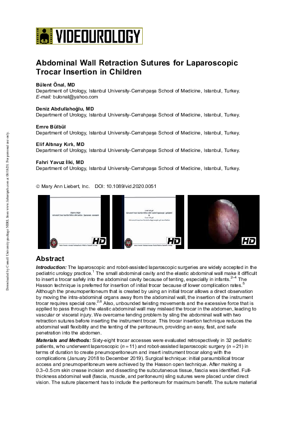 (PDF) Abdominal Wall Retraction Sutures for Laparoscopic Trocar ...