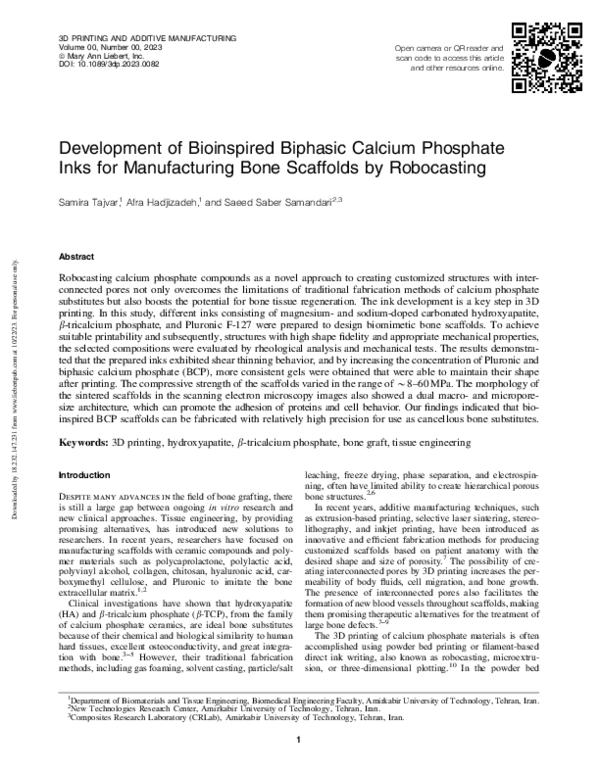 (PDF) Development of Bioinspired Biphasic Calcium Phosphate Inks for Manufacturing Bone ...