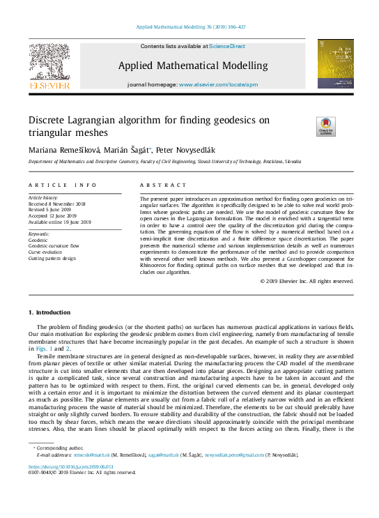 Pdf Discrete Lagrangian Algorithm For Finding Geodesics On Triangular