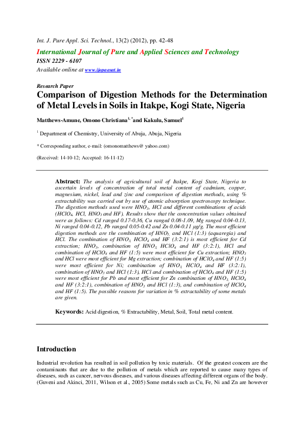 (PDF) Comparison of Digestion Methods for the Determination of Trace ...