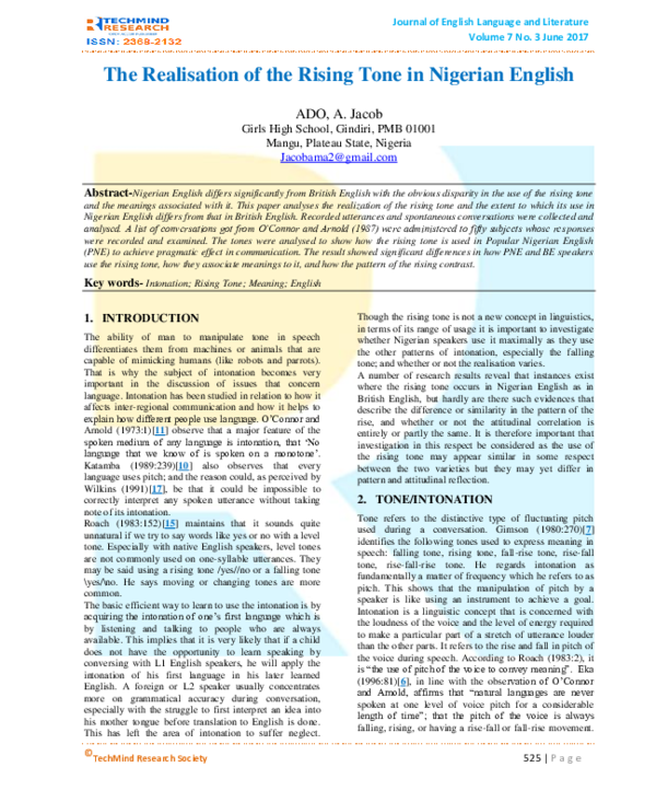 (PDF) The Realisation of the Rising Tone in Nigerian English