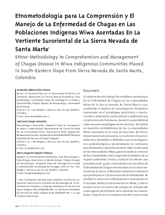 (PDF) Etnometodología para la comprensión y el manejo de la Enfermedad de Chagas en las ...