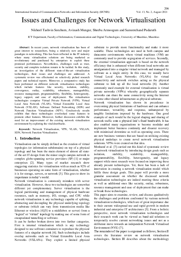 (PDF) Issues and Challenges for Network Virtualisation