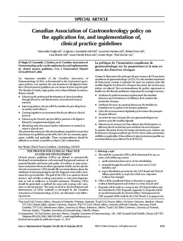 (PDF) Canadian Association of Gastroenterology Policy on the ...