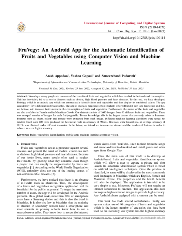 (PDF) FruVegy: An Android App for the Automatic Identification of ...