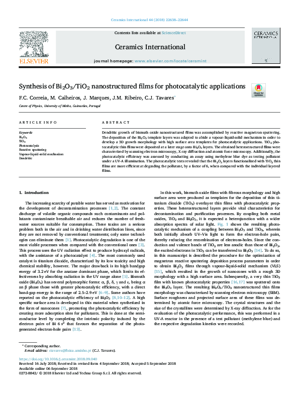 (PDF) Synthesis of Bi2O3/TiO2 nanostructured films for photocatalytic applications