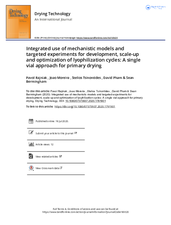 (PDF) Integrated use of mechanistic models and targeted experiments for development, scale-up ...