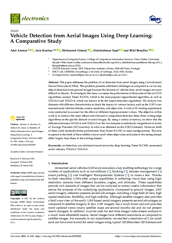 (PDF) Vehicle Detection from Aerial Images Using Deep Learning: A Comparative Study